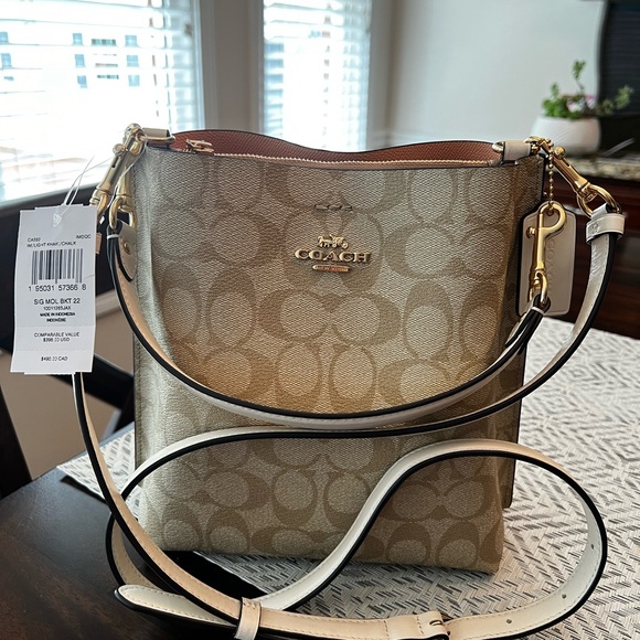 Coach | Bags | Coach Ca582 Mollie Bucket Bag 22 In Signature Canvas Leather Light Khaki Nwt ...